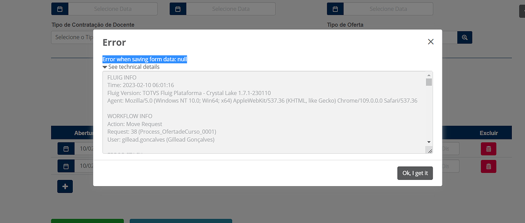 Problema ao Salvar o formulário - Error when saving form data: null ...